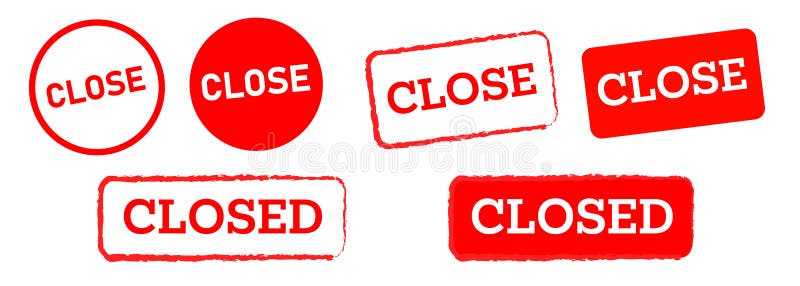 Text Closed Stamp Label Circle and Square Shape Sign Notice Information ...
