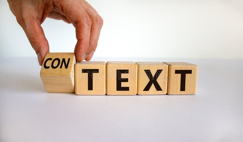 Text in Context Symbol. Male Hand Turns Wooden Cube and Changes the ...