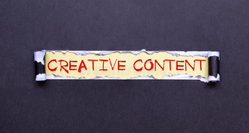Text Creative Content on Black Torn Paper Stock Photo - Image of ...