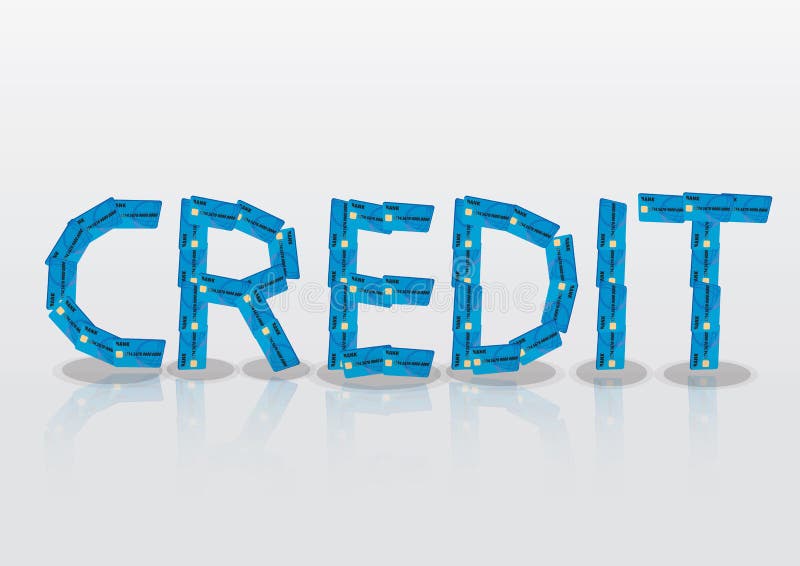 Text Credit Formed by Credit Cards and Reflection on Glossy Surf Stock ...