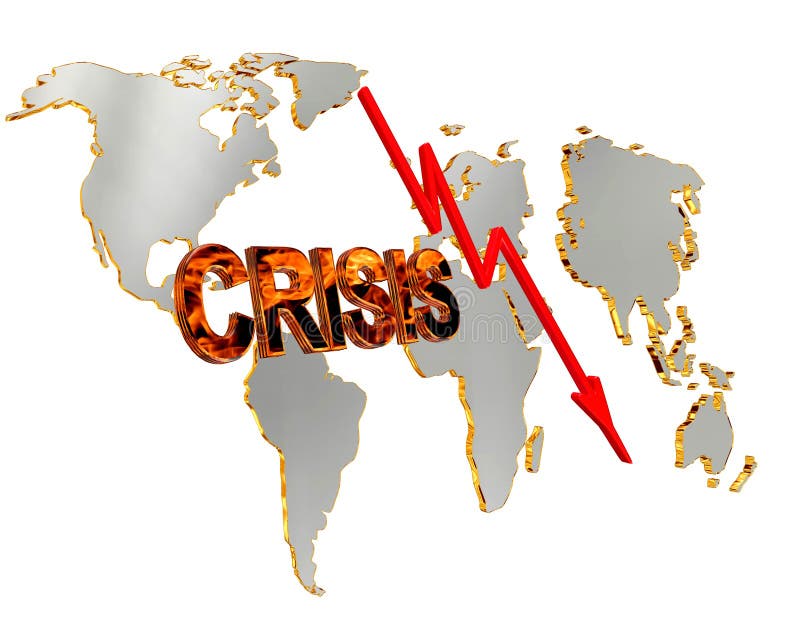 Text Crisis on a World Map Background on a White Background Stock ...