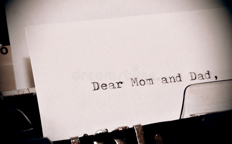 Text Dear Mom and Dad Typed on Old Typewriter Stock Photo - Image of ...