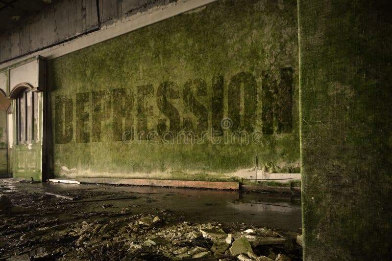 Text Depression on the Dirty Wall in an Abandoned Ruined House Stock ...
