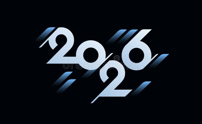 2026 Text Design with Diagonal Stripes Blue Gradient. Happy New Year ...