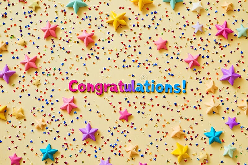 Text Displaying Congratulations! on a Light Yellow Background with Star ...