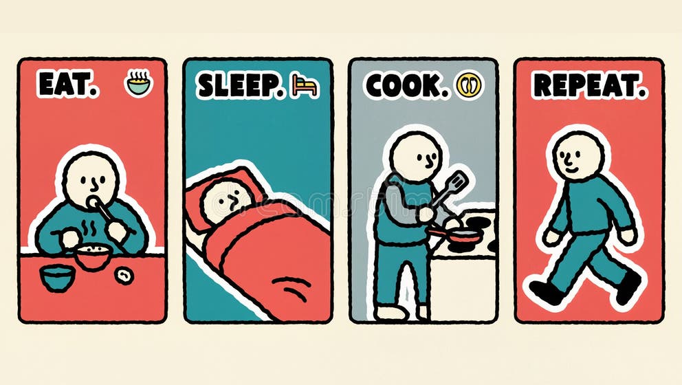 A Colorful Cartoon Illustration with Four Panels, Each Depicting a ...