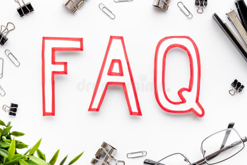 Text Faq Frequently Asked Questions on Office Table with Stationery ...