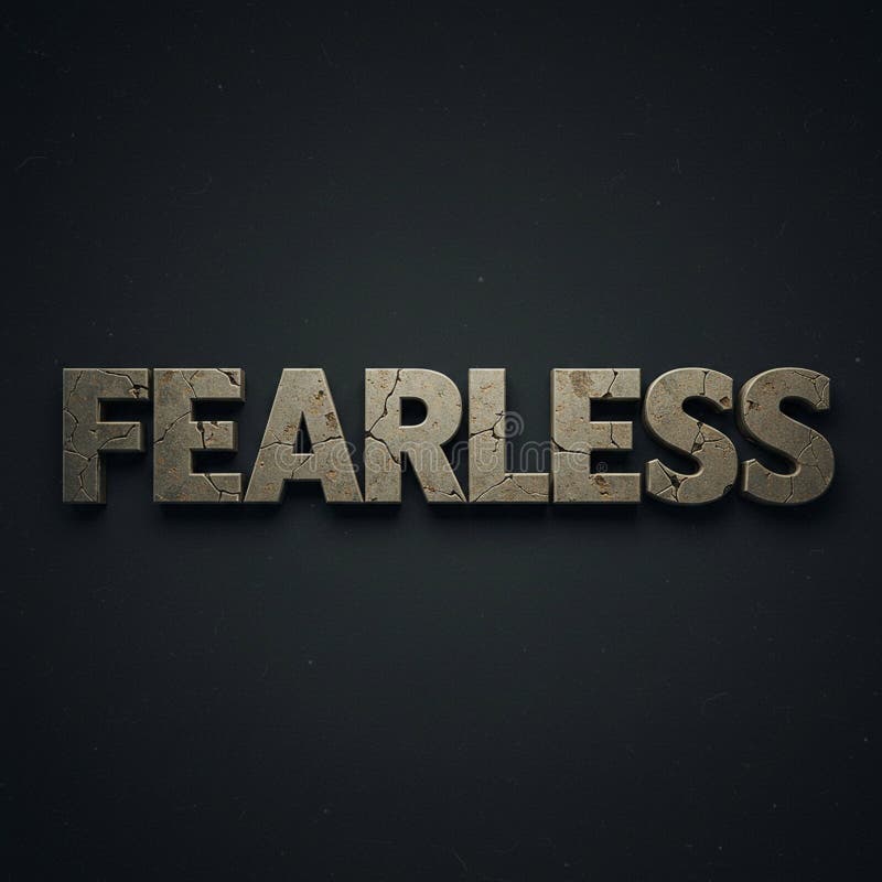 Text "FEARLESS" in Bold, Cracked Stone Texture on a Dark Background ...