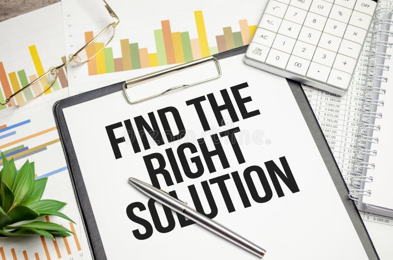 Text Find the Right Solution on File Folder with Charts and Pen Stock ...