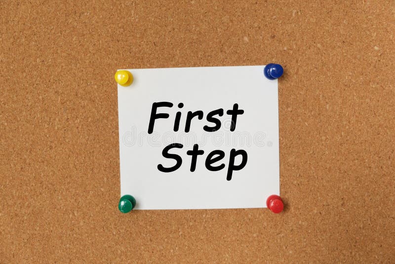 Text First Step Written on a Sticker Stock Photo - Image of background ...