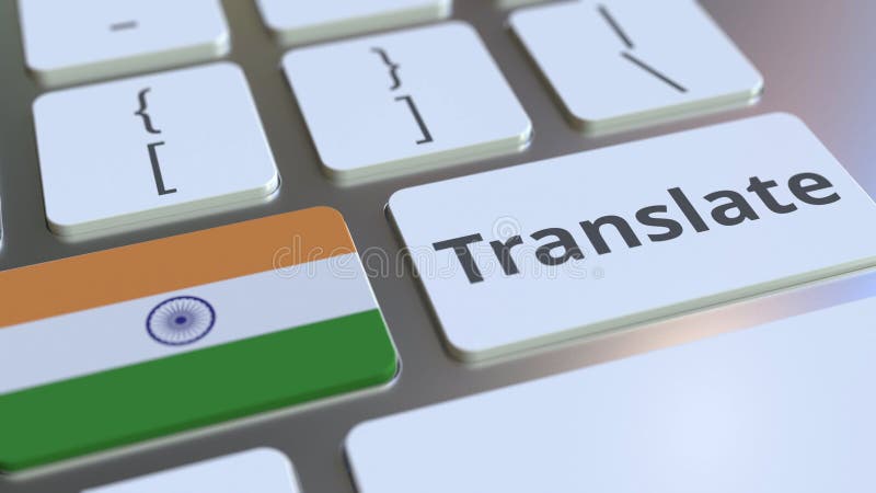 TRANSLATE Text and Flag of India on the Buttons on the Computer ...
