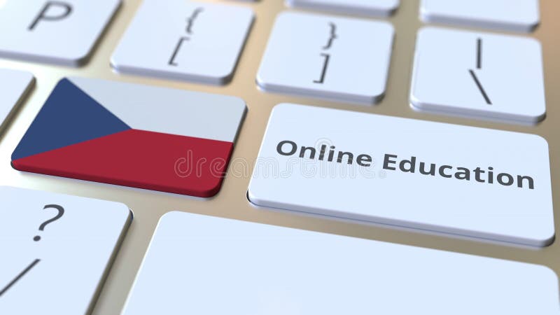 Online Education Text and Flag of the Czech Republic on the Buttons on ...