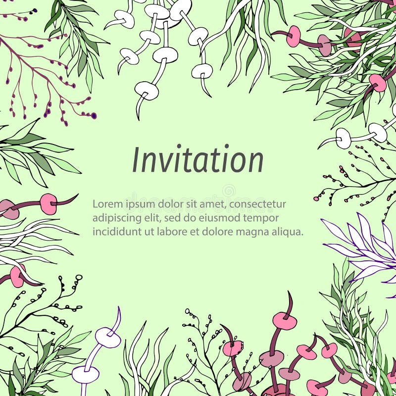 Text Frame with Green and Contour Leaves. Template for Cards, Greetings ...