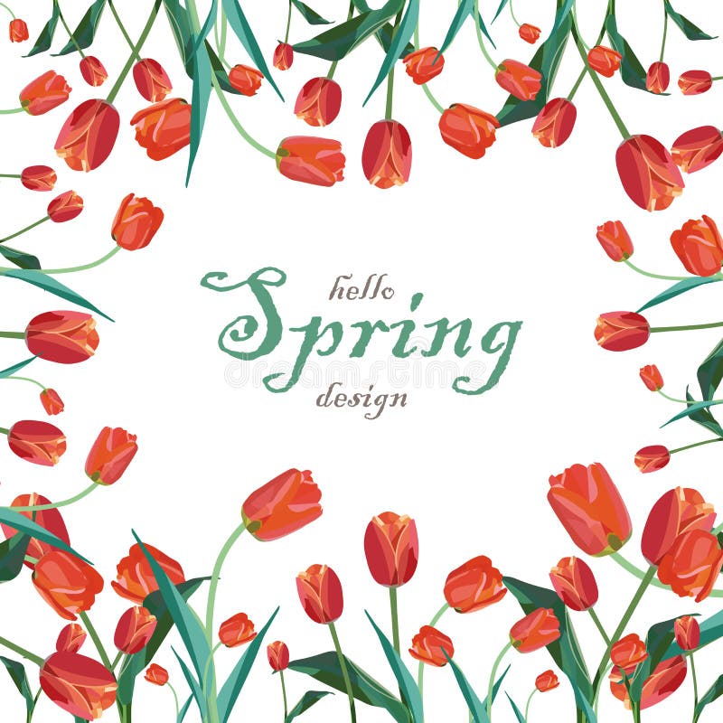 Text Frame Red Spring Tulips and White Lilies of the Valley Stock ...