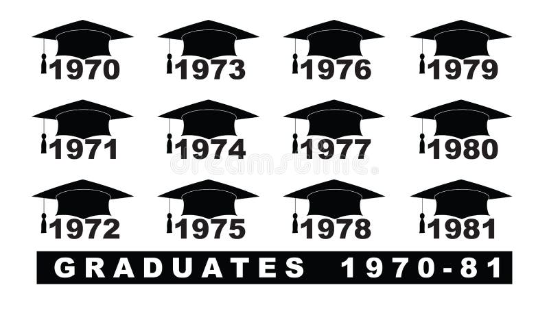 Text with Graduation Hat 1970-1981 Set Stock Vector - Illustration of ...