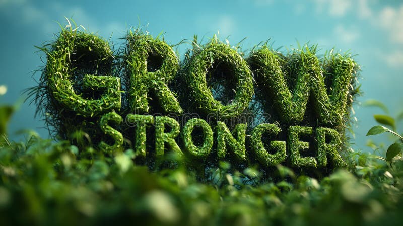 Text Grow Stronger Formed with Grass Amidst Lush Greenery. Stock Photo ...