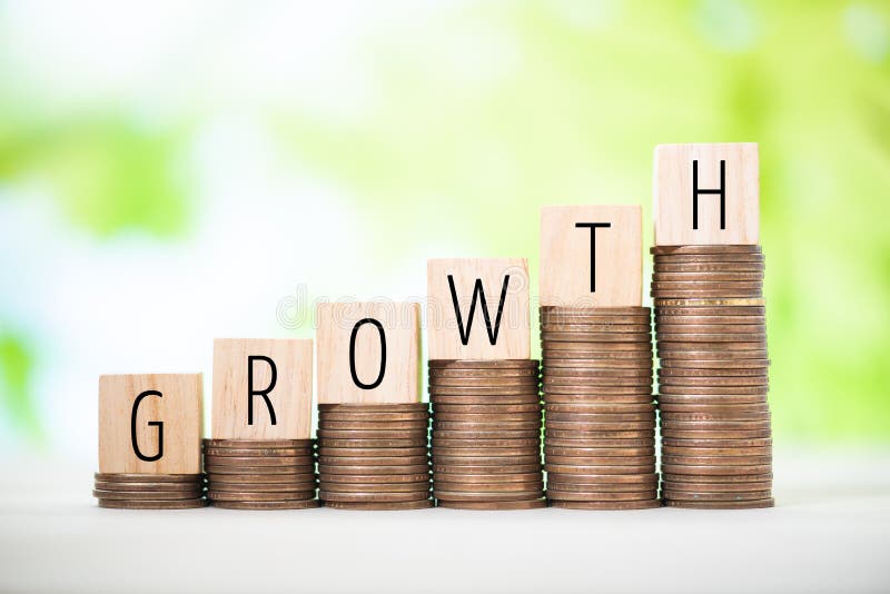 Text GROWTH on Growing Up Stack of Coins Stock Image - Image of ...