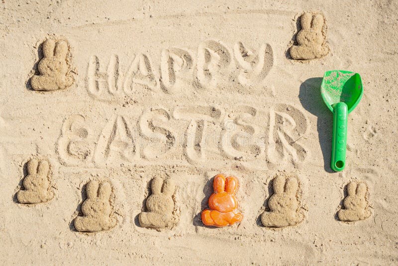 Child Easter Concept on the Warm Sand Stock Image - Image of decoration ...
