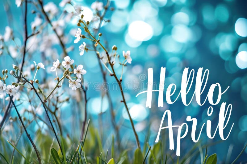 Text Hello April On Seasonal Background Generative Ai Stock Illustration Illustration Of