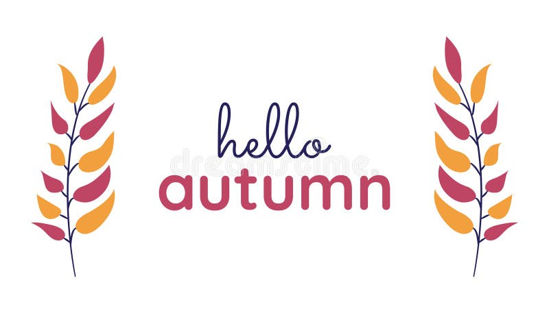 Text Hello Autumn between Branches with Yellow, Purple Leaves. Tree ...