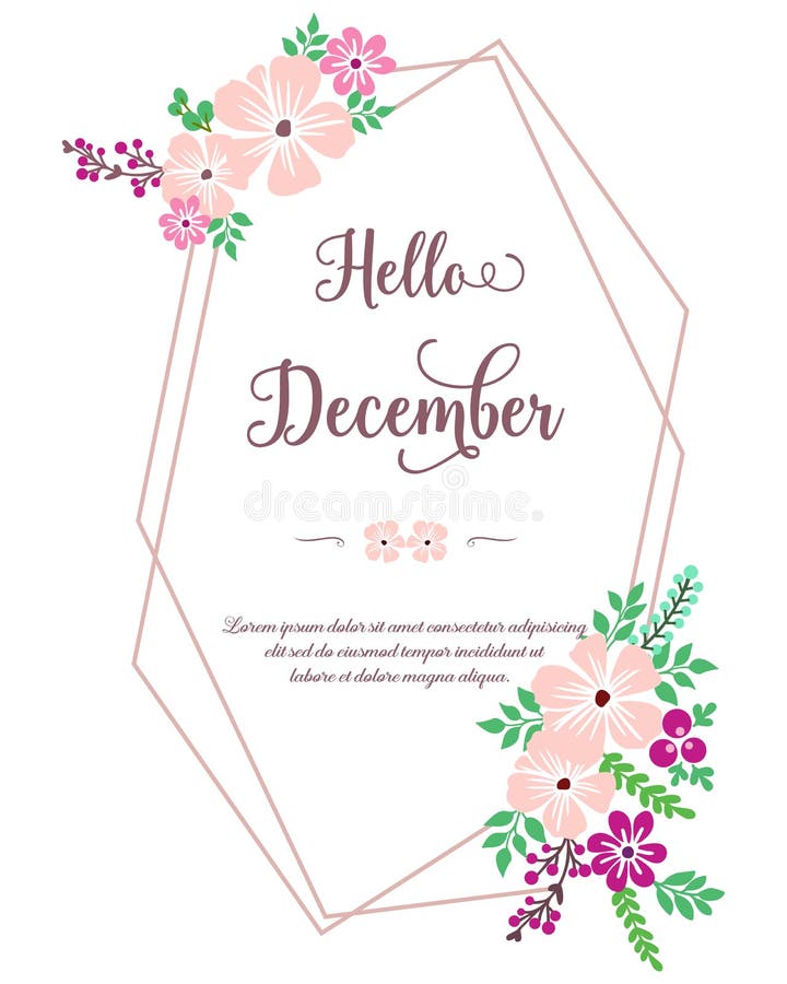 Text Hello December, with Modern Leaf Floral Frame, Isolated on White ...