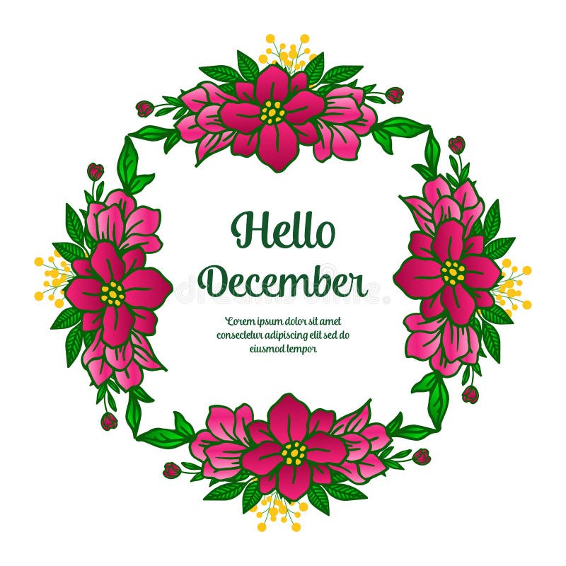Text Hello December, with Ornate of Leaf Floral Frame. Vector Stock ...