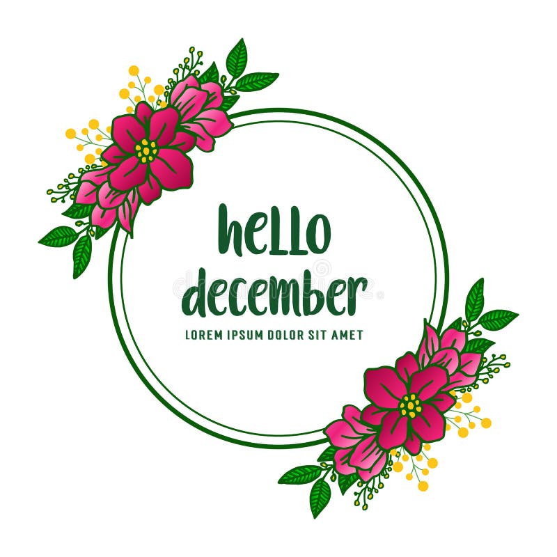 Text Hello December, with Sketch Drawing of Pink Wreath Frame. Vector ...
