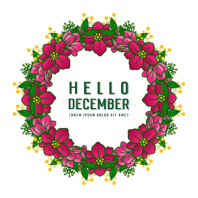 Text Hello December, with Sketch Drawing of Pink Wreath Frame. Vector ...
