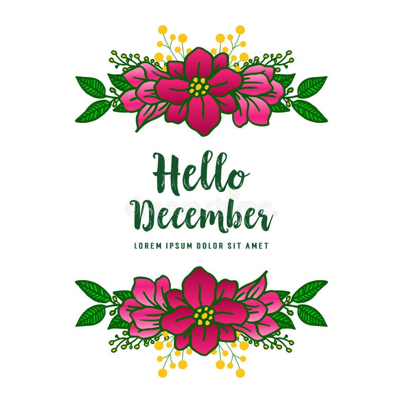 Text Hello December, with Sketch Drawing of Pink Wreath Frame. Vector ...