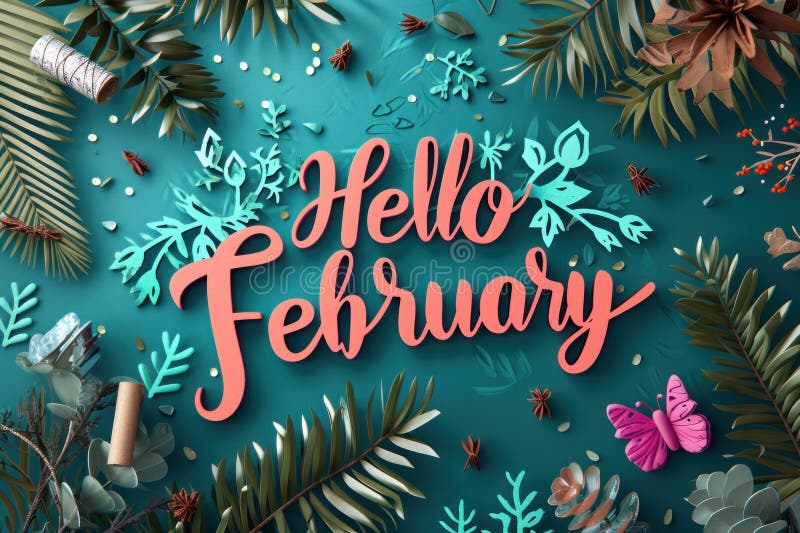 Text Hello February on Seasonal Background. Generative AI Stock ...