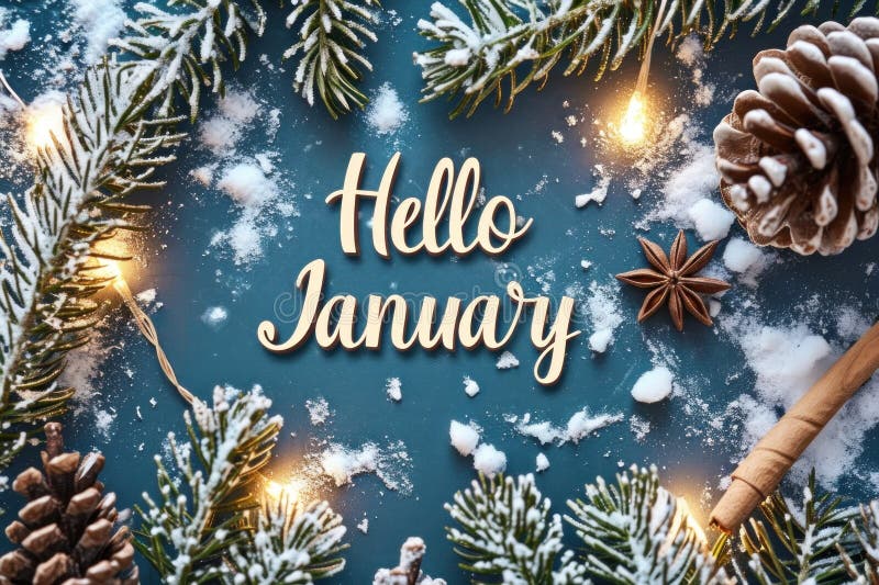 Text Hello January on Seasonal Background. Generative AI Stock ...