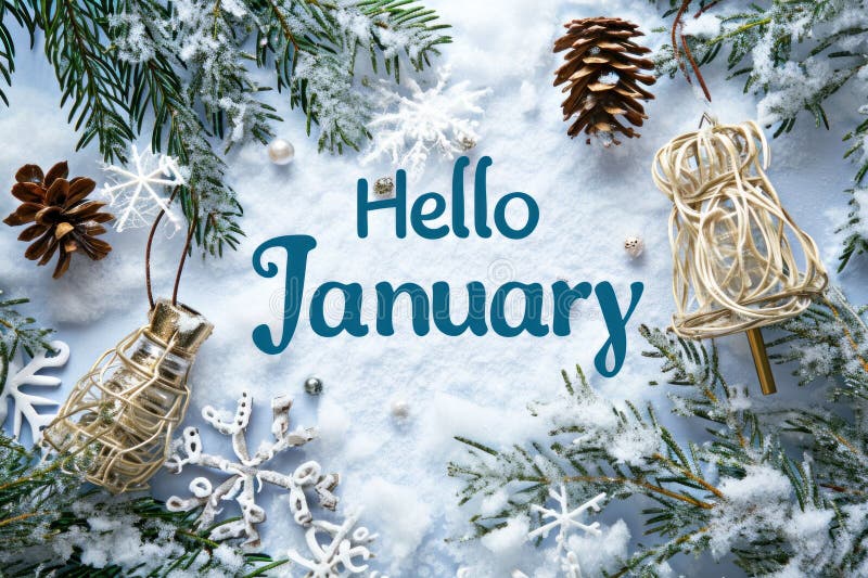 Text Hello January on Seasonal Background. Generative AI Stock Photo ...