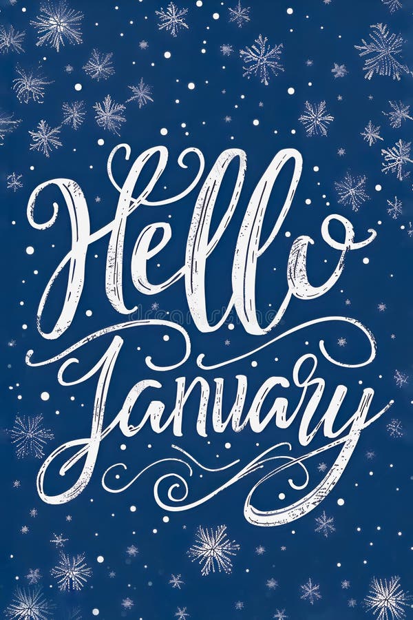Text Hello January Written in Elegant Script Stock Photo - Image of ...
