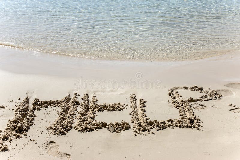 Text HELP Etched in the Sand Stock Photo - Image of support, request ...