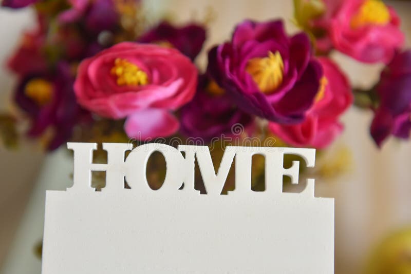 Text Home, Close-up. the Lettering Home on the Floral Purple Background ...