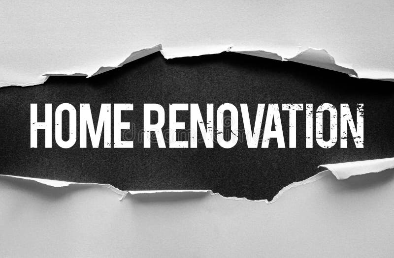 Text HOME RENOVATION in Distressed Bold Letters Revealed through Torn ...