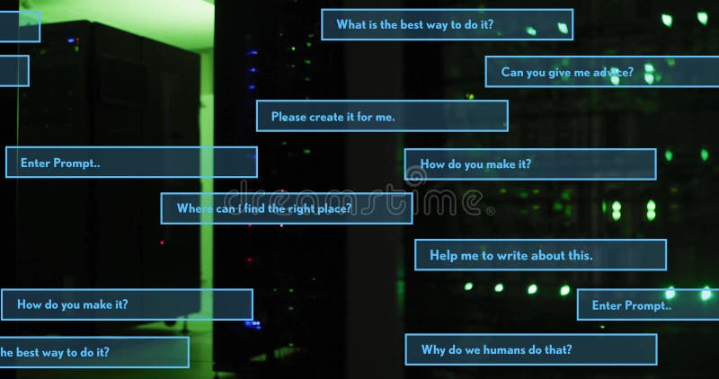 Text Image Over Server Room with Various Questions about Creating and ...