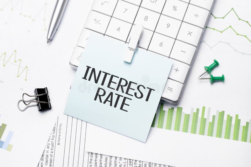 Text Interest Rate Written Words on Paper Notebook . Workplace Stock ...