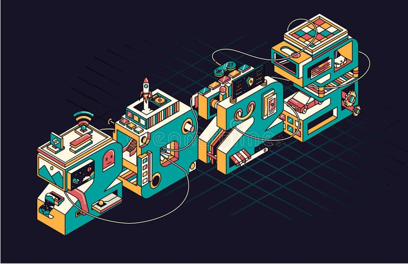 2023 Text Isometric with Technology Stock Illustration - Illustration ...