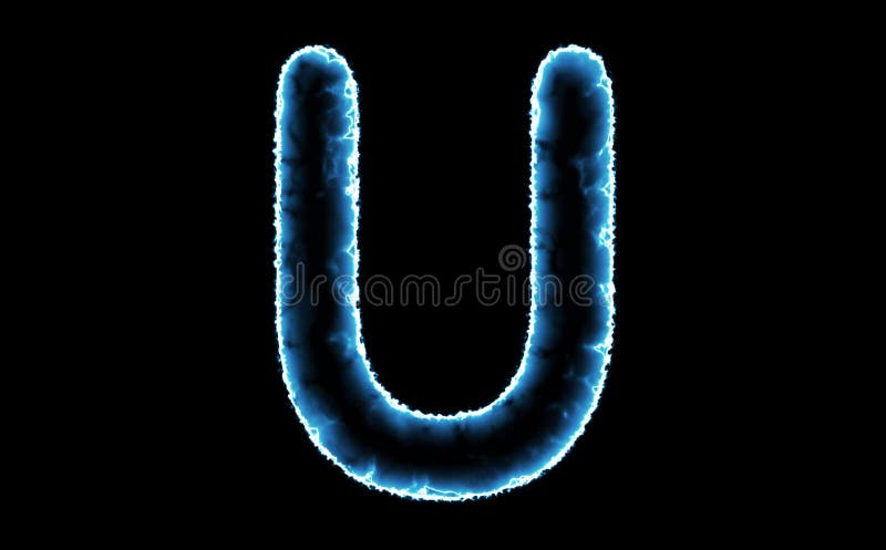 Text 4K Animation Blue Lights Form Letter U on Black Background Stock ...
