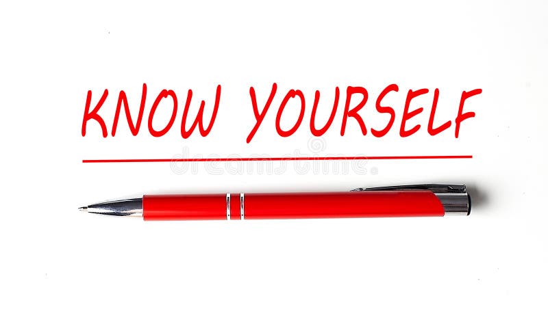 Text KNOW YOURSELF with Ped Pen on the White Background Stock Image ...