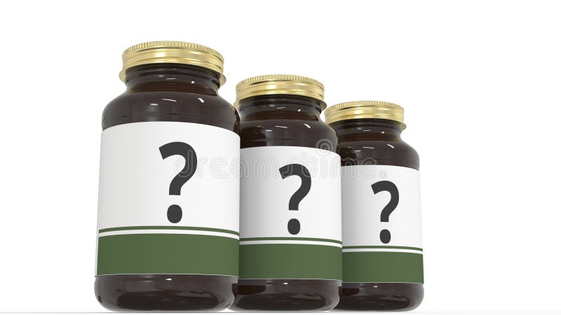 Question Marks on Three Medical Bottles. 3d Rendering Stock ...