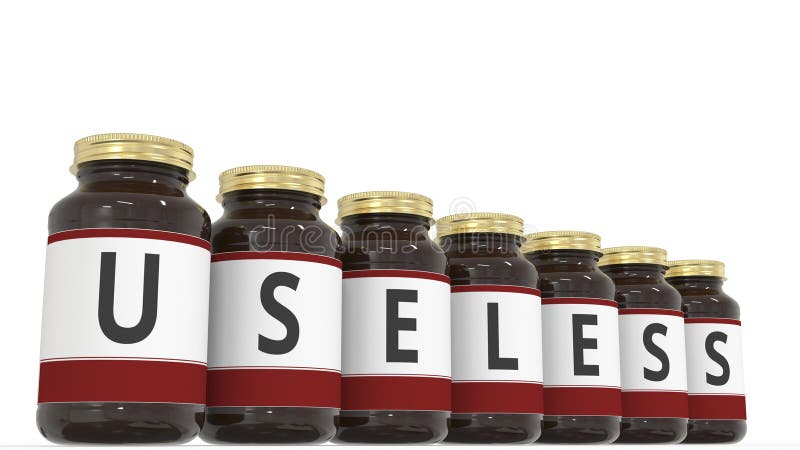 USELESS Text on Medical Bottles. 3d Rendering Stock Illustration ...