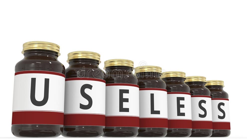 USELESS Text on Medical Bottles. 3d Rendering Stock Illustration ...