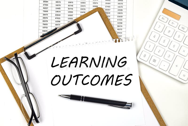 Text LEARNING OUTCOMES on the White Paper on Clipboard with Chart and ...