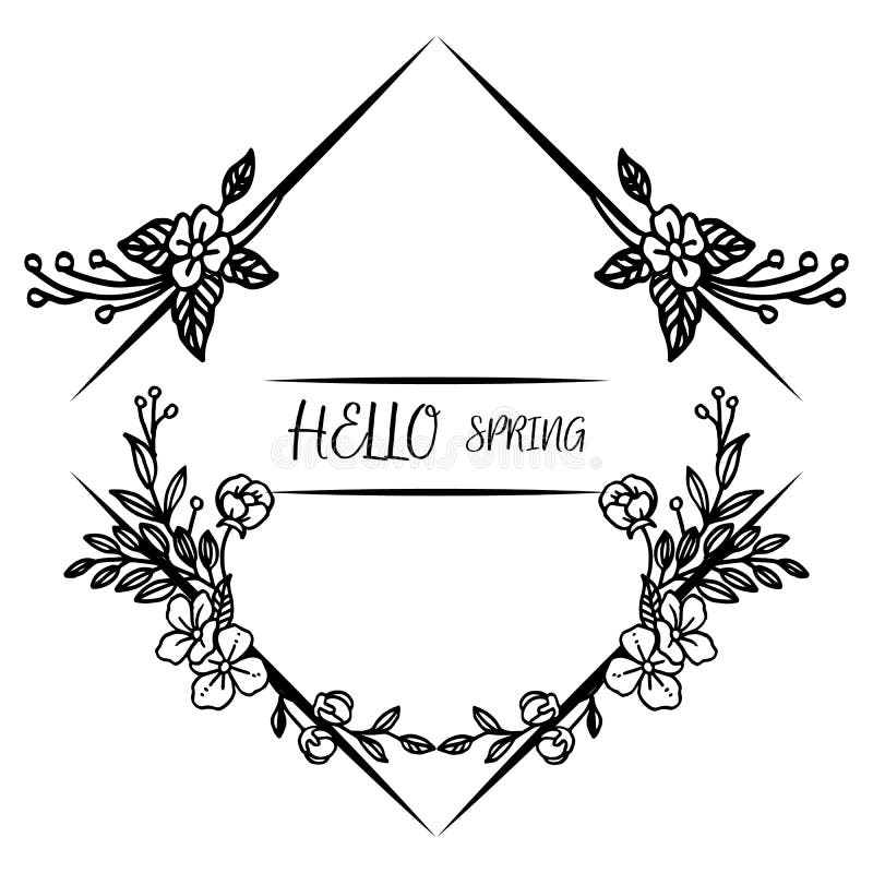 Lettering Hello Spring with Wallpaper Unique Leaf Flower Frame. Vector ...