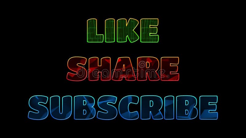 Text LIKE SHARE SUBSCRIBE 3d Digital Technology Animated on Black ...