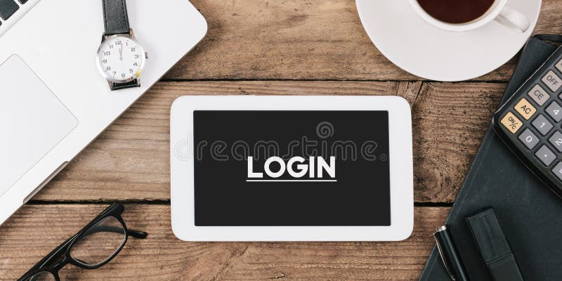 Text Login on Screen of Table Computer at Office Desk Stock Image ...