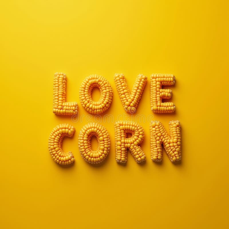 Corn Shaped and Textured Word. Vibrant Yellow Background. Text ...