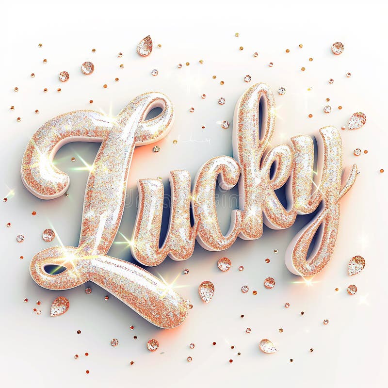 Text "Lucky", Handwritten, Glitter, 3d, Glossy, White Background Stock ...